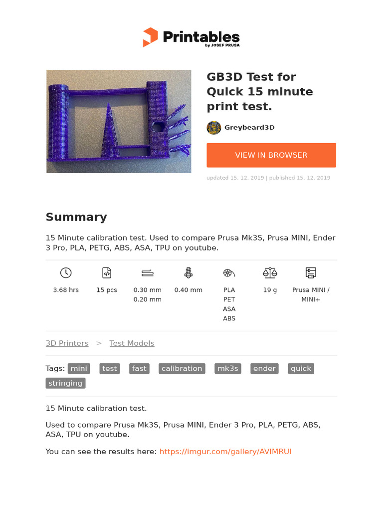 gb3d Test For Quick 15 Minute Print Test | PDF