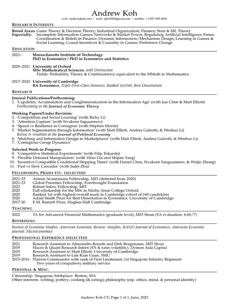 Akoh CV June2023 | PDF | Economics | Economies