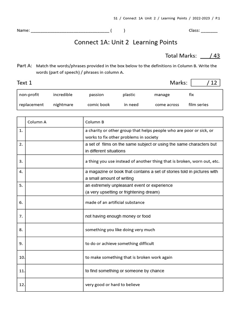 Connect 1A Unit 2 Learning Points | PDF | Cognition | Cognitive Science