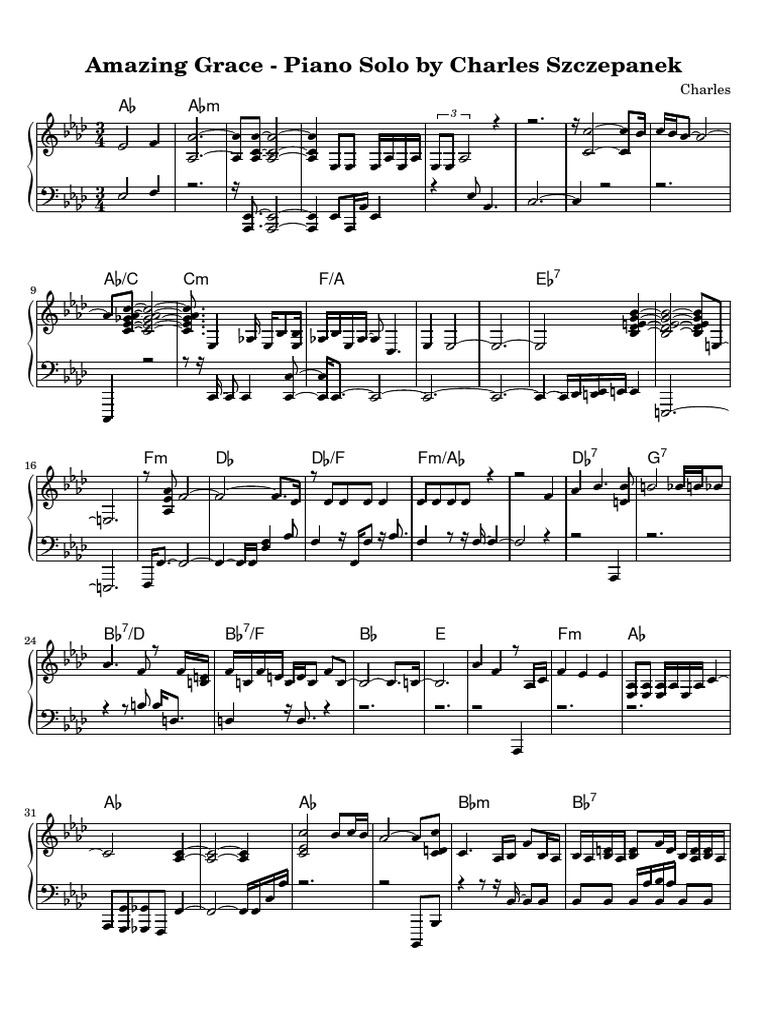 Amazing Grace - Piano Solo by Charles Szczepanek | PDF