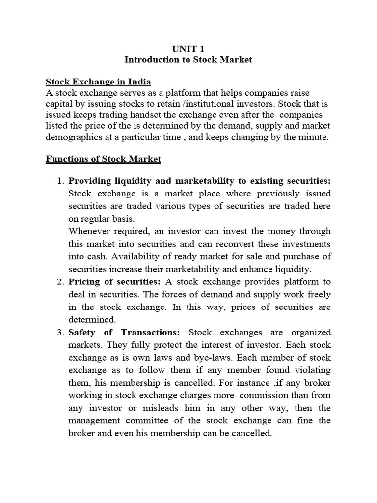 Smo Unit 1 Notes | PDF | Stocks | Securities (Finance)