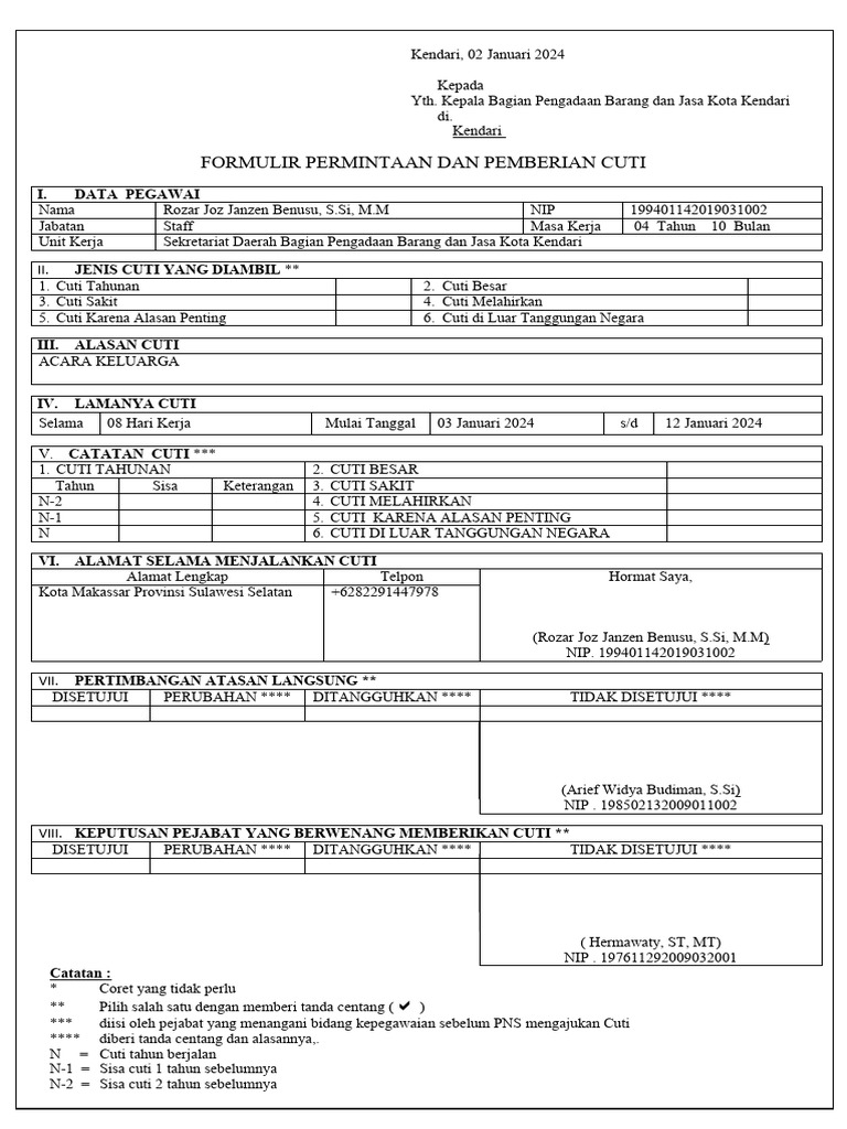 formulir-cuti-pns-sesuai-perka-bkn-nomor-24-tahun-2017-1 | PDF