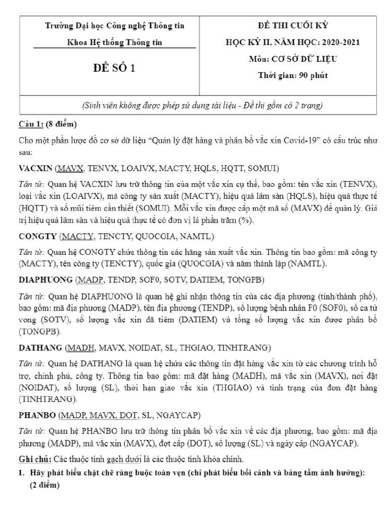 Dap An de Thi CK2 HK19 20 | PDF