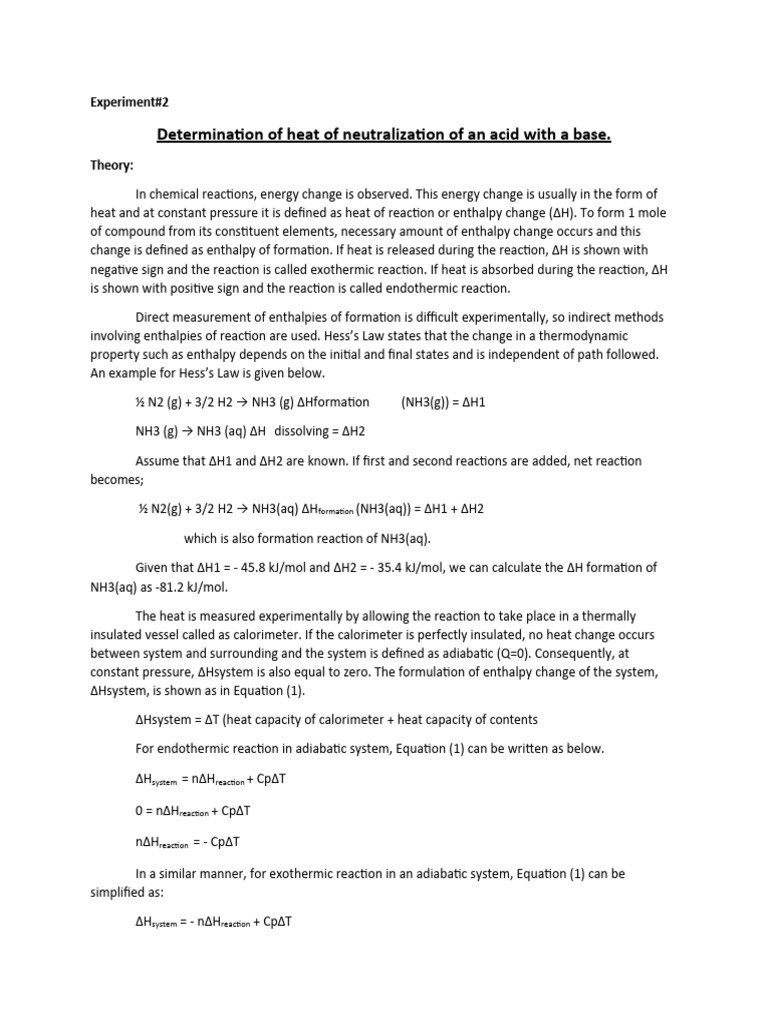 Heat of neutralization | PDF | Acid | Enthalpy