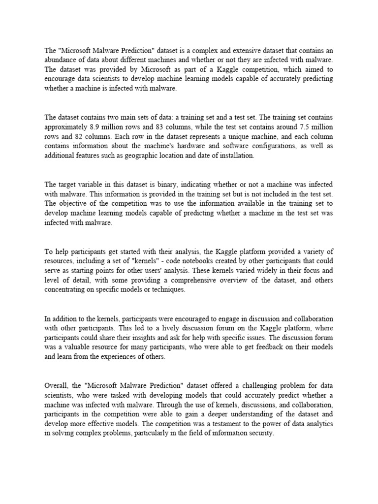 Summary of Malware Prediction Dataset | PDF | Malware | Machine Learning