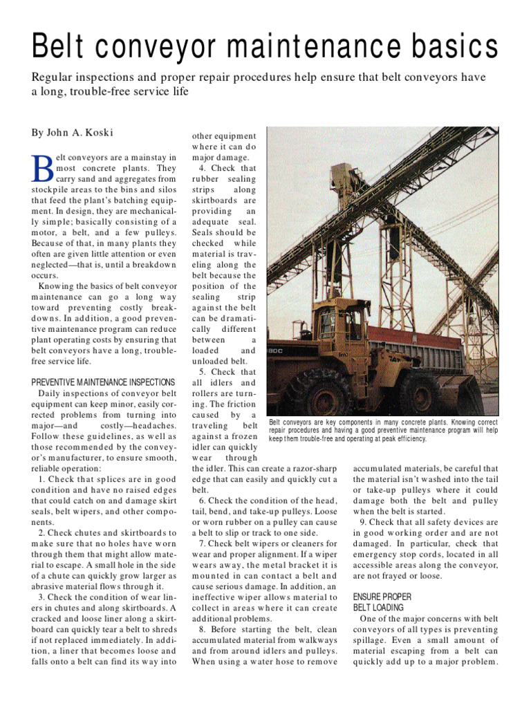 Belt Conveyor Maintenance Basics Pdf Belt Mechanical Mechanical