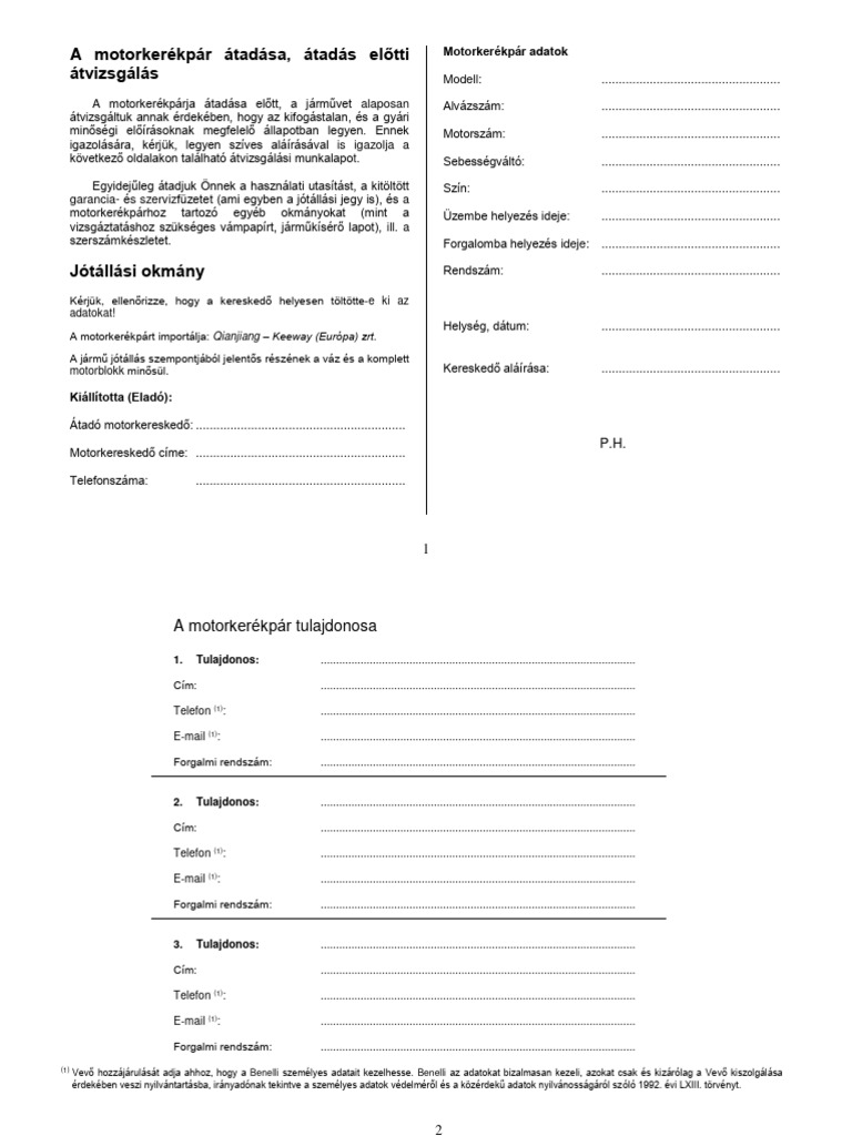 Garancia S Szerviz F Zet Benelli | PDF