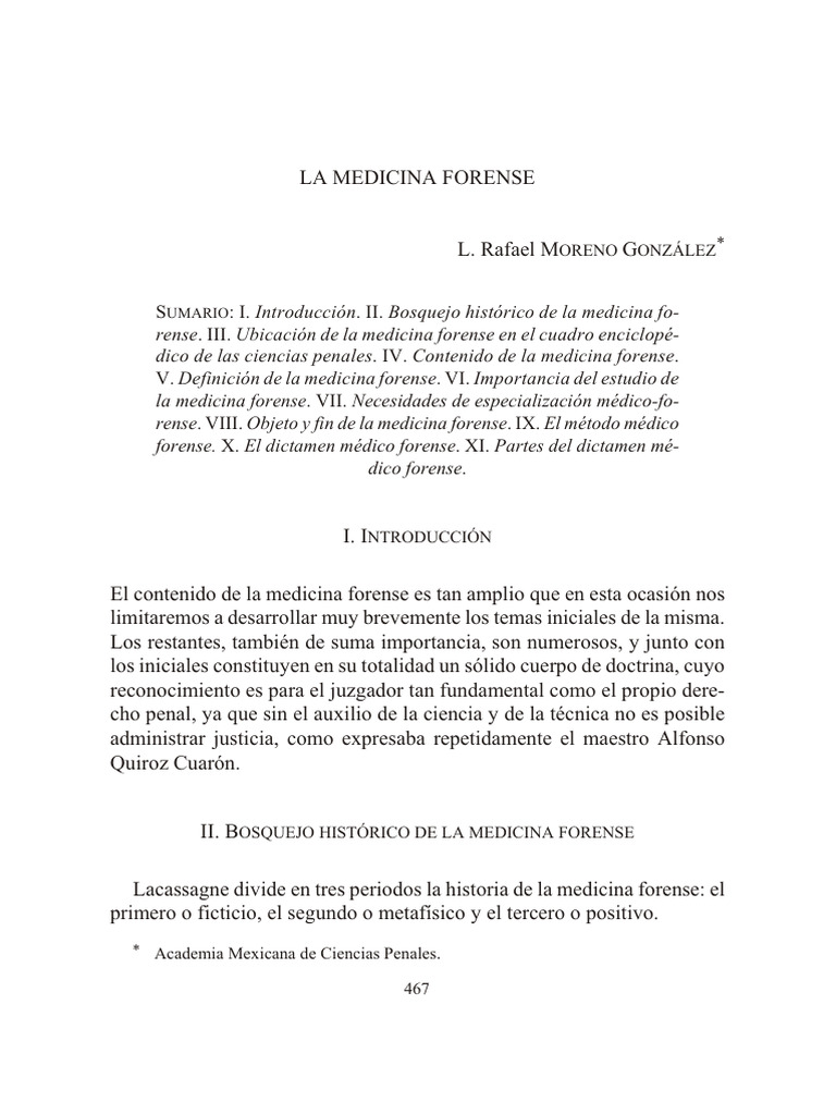 La Medicina Forense. Moreno González Rafael L. III - UNAM. Págs.1-5 ... La Medicina Forense. Moreno González Rafael L. III - UNAM. Págs.1-5 ...