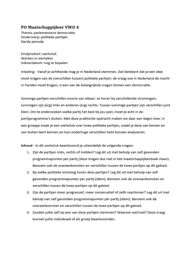 PO Maatschappijleer Vwo4 Parldemo2023 | PDF