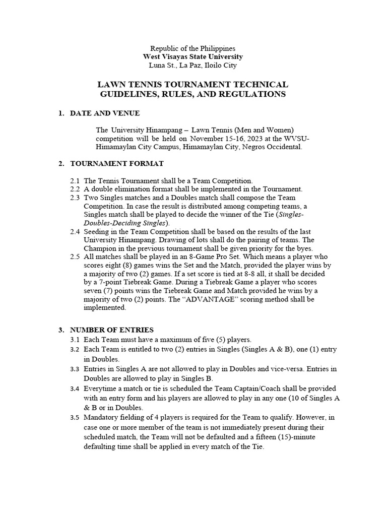 Lawn Tennis Tournament Technical Guidelines Rules and Regulations | PDF ...