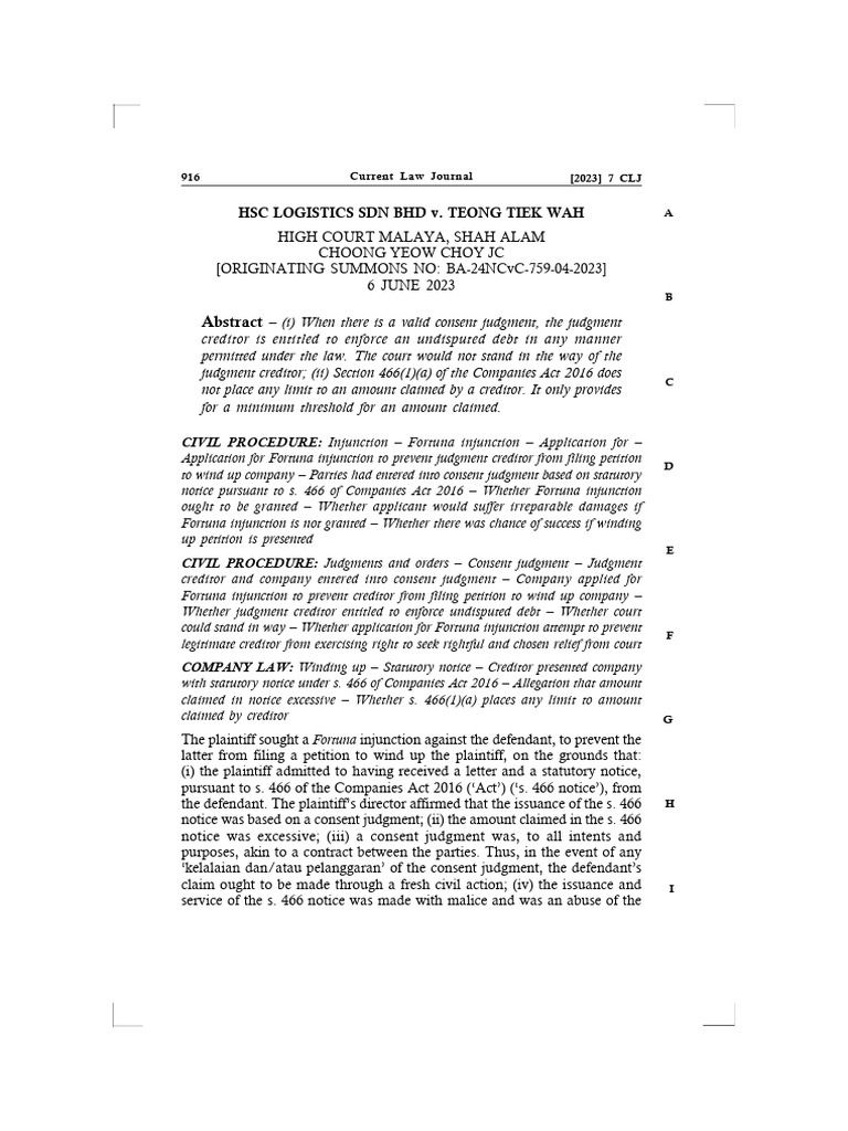 HSC Logistics SDN BHD V Teong Tiek Weh | PDF