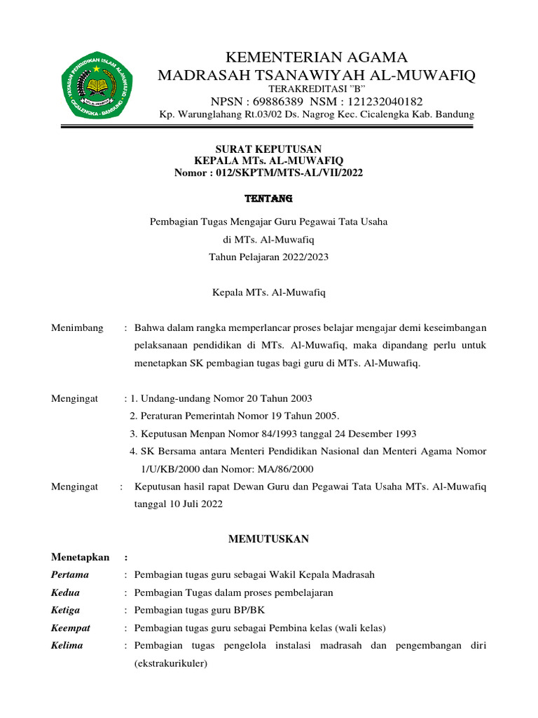 A.6 Konsider SK Penugasan Guru | PDF