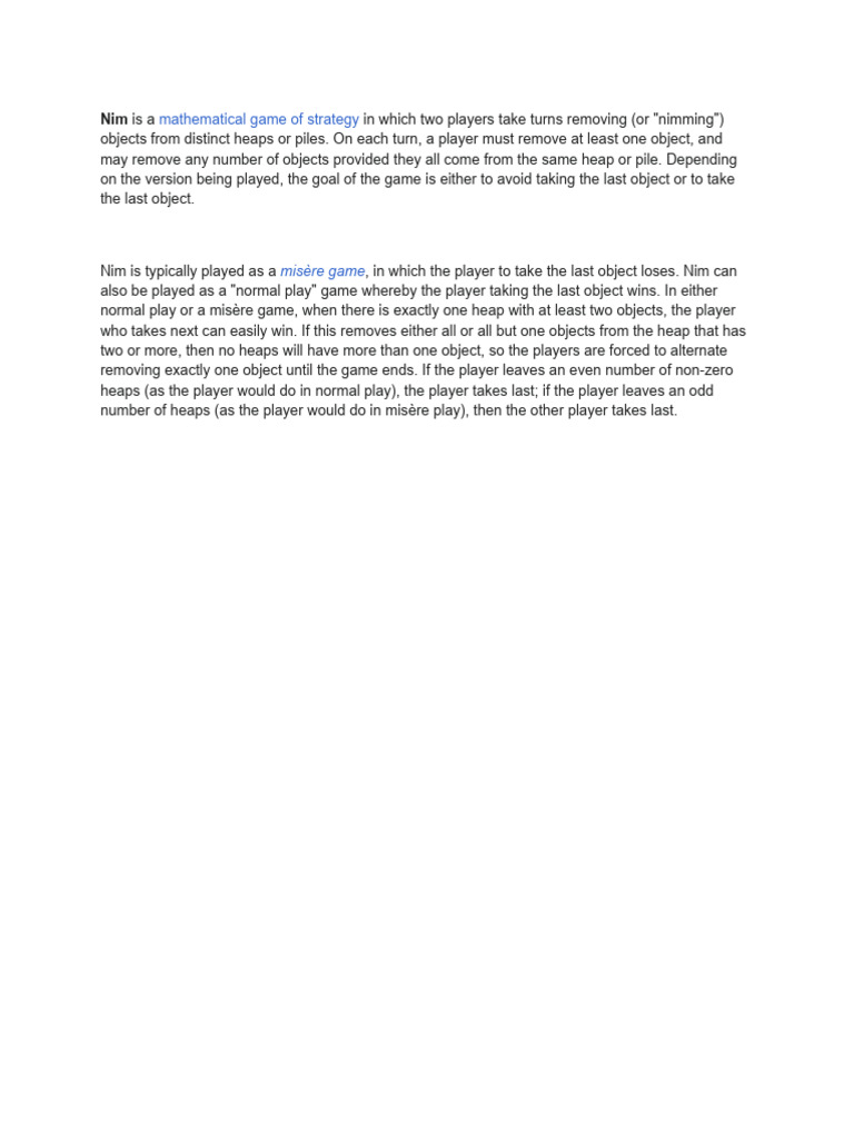 Nim Strategy for Two-Player Games | PDF