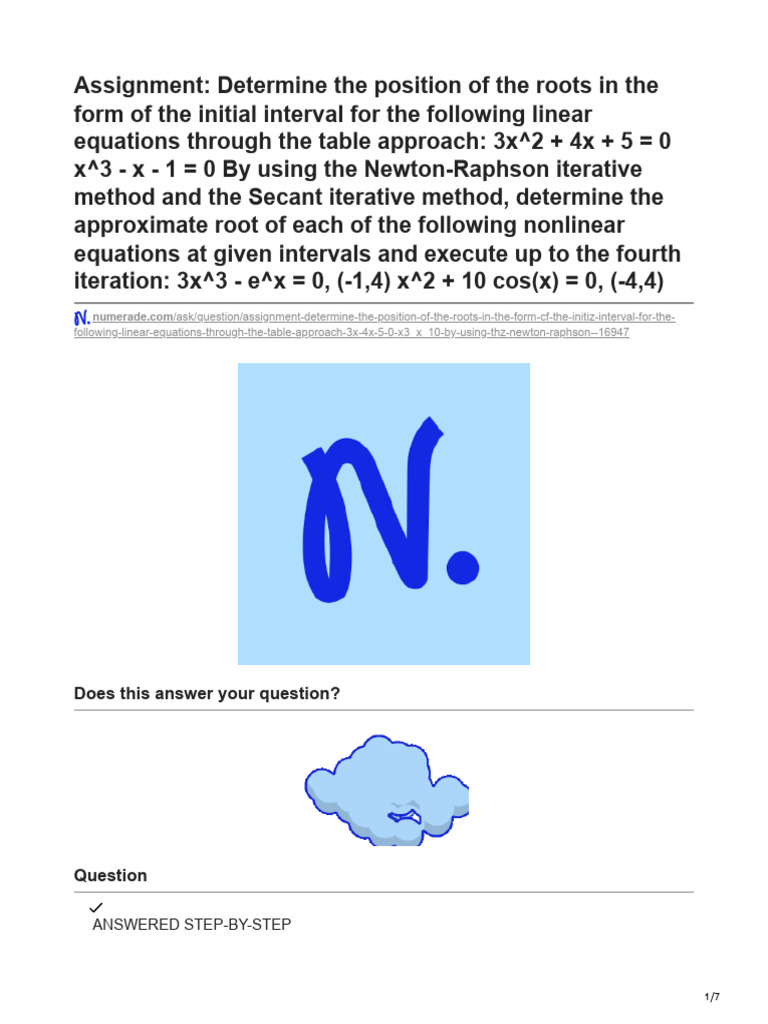 Assignment Determine The Position of The Roots in The Form of The Initial Interval For The ...