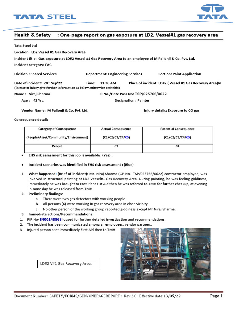 First Aid Case - Gas Exposure Case at LD2 20.09.22 | PDF | Safety ...