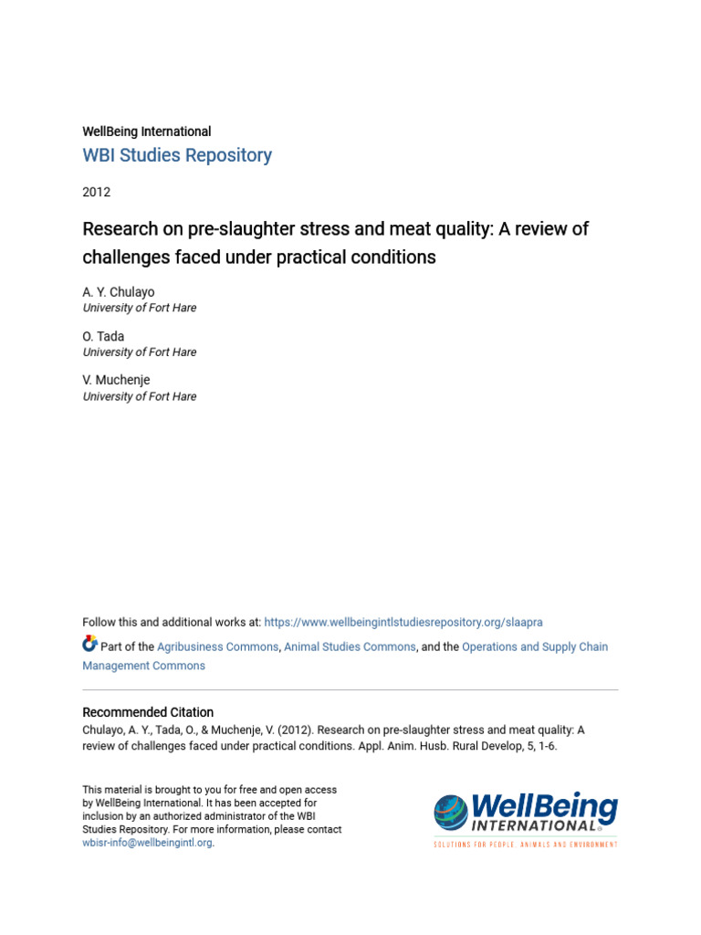 Research On Pre-Slaughter Stress and Meat Quality - A Review of CH | PDF | Slaughterhouse | Meat