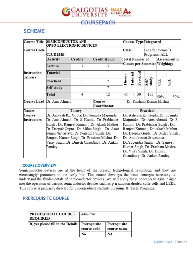 Semiconductor Devices Course Overview | PDF | Optical Fiber | P–N Junction