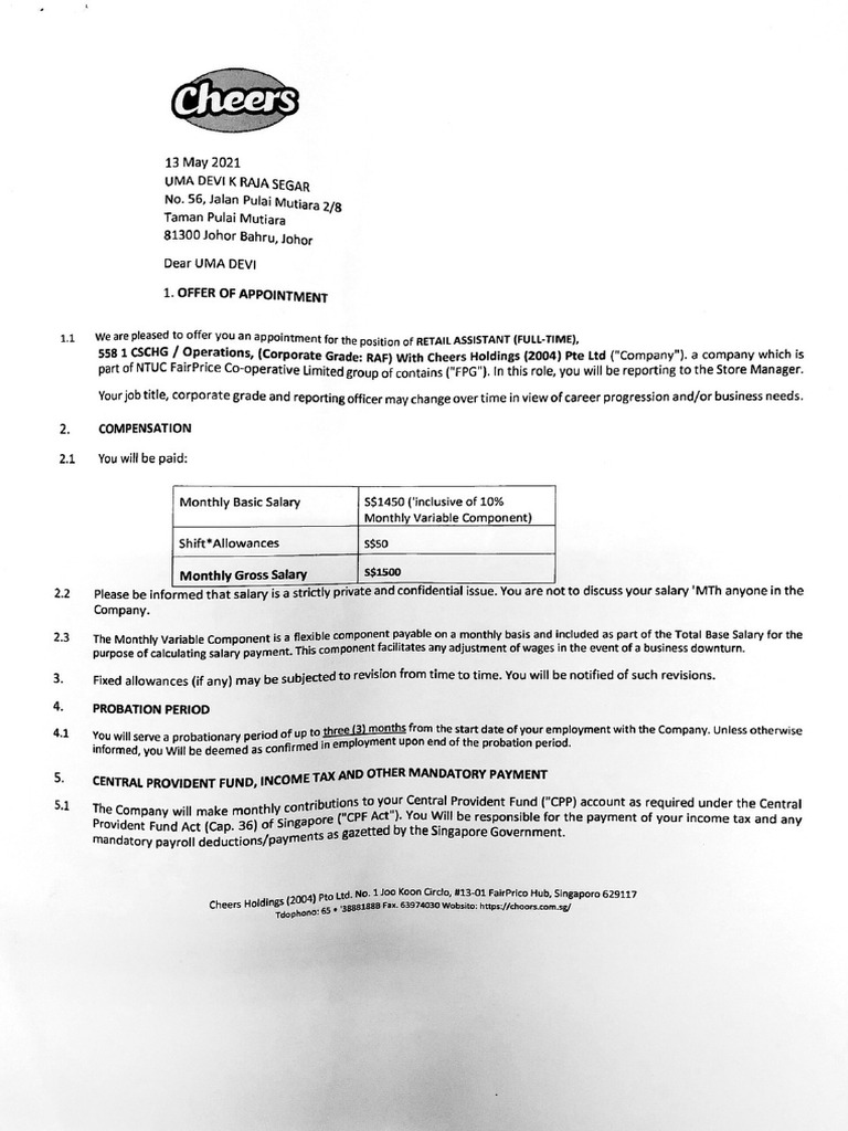 Uma Devi Company Offer Letter | PDF