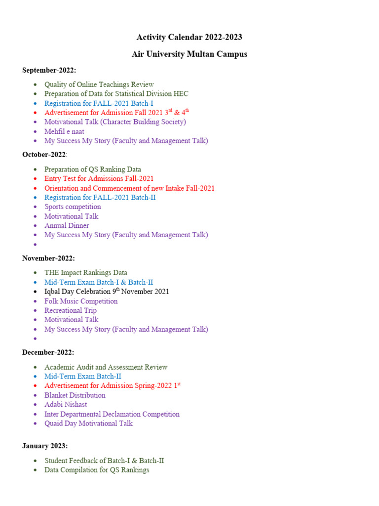 Activity Calendar 2022-23 final | PDF