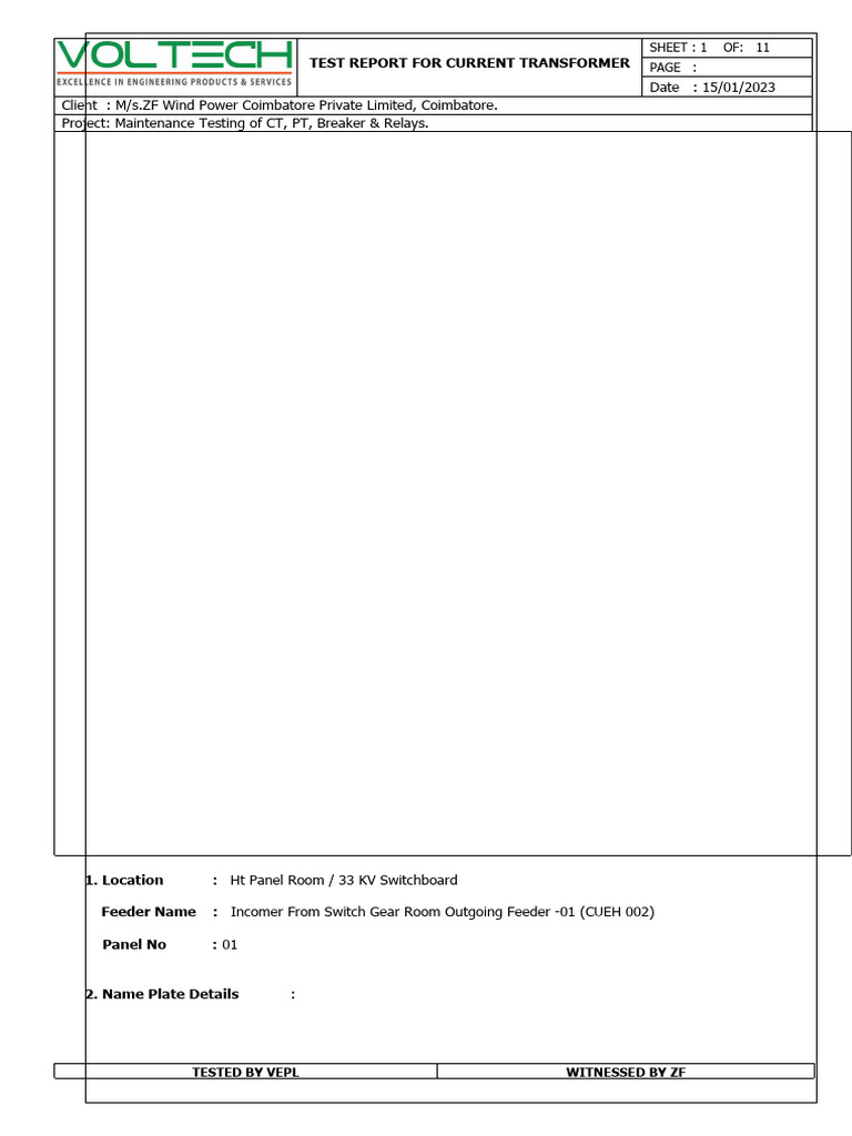 Test Report For Current Transformer | PDF | Transformer | Electricity