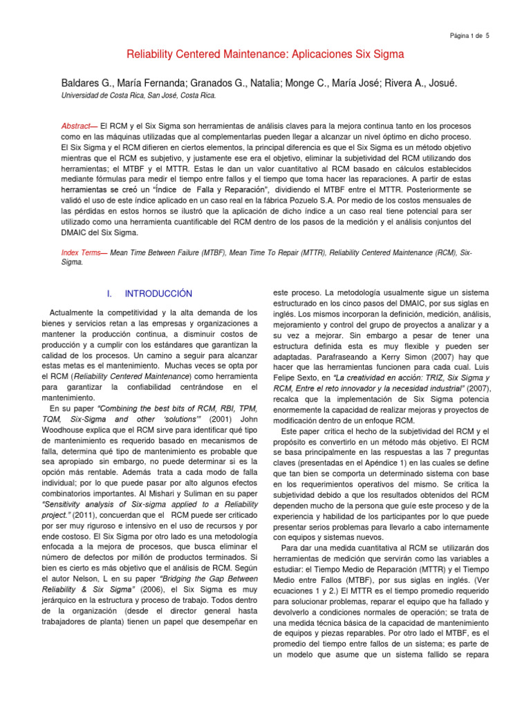 Paper RCM Ysix Sigma | PDF | Six Sigma | Análisis