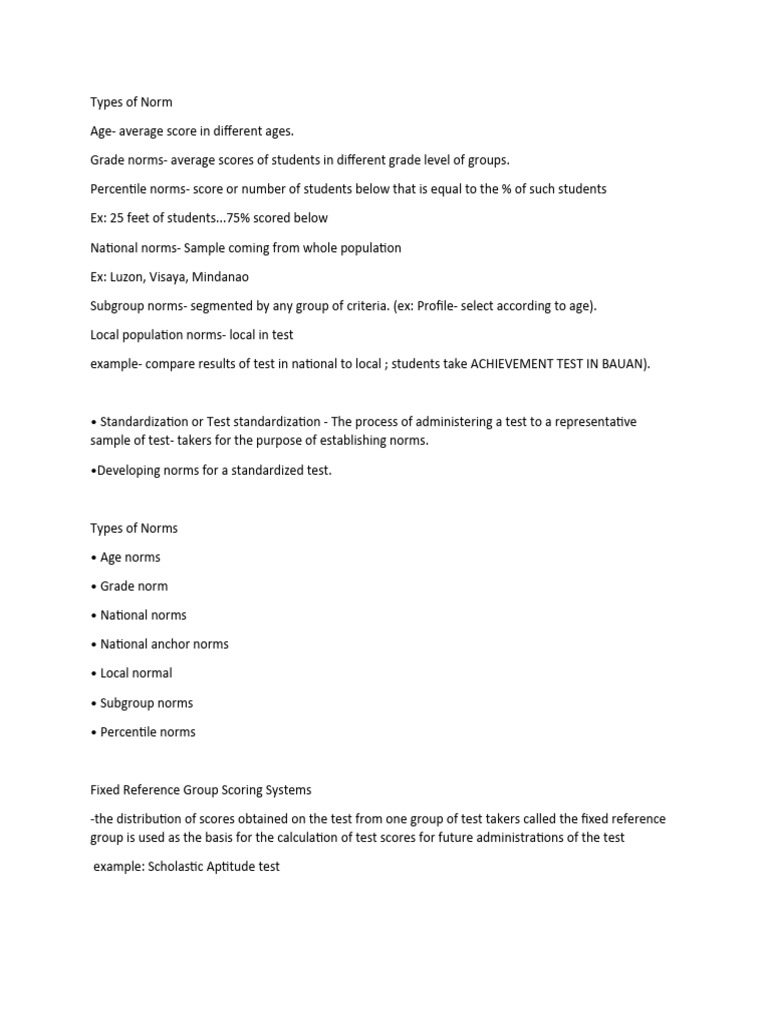 Types of Norm | PDF | Multiple Choice | Validity (Statistics)