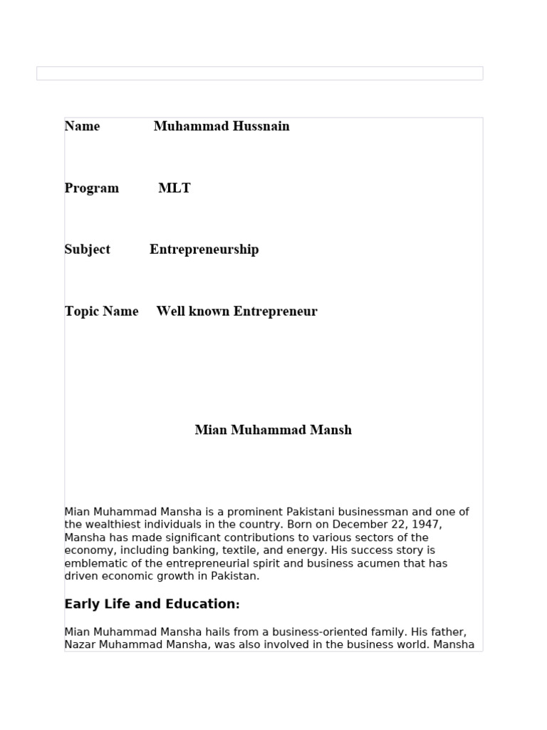 M.Hussnain Bs MLT 1st | PDF | Business | Economies