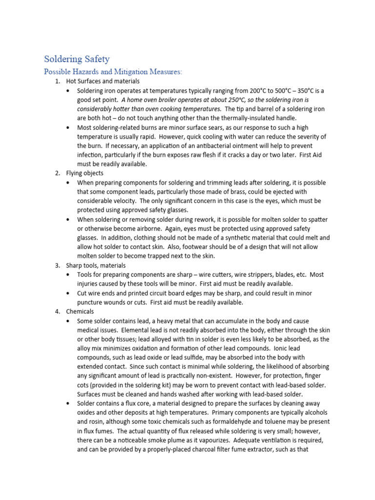 Soldering Safety (W Disclaimer) - 1 | PDF | Soldering | Solder