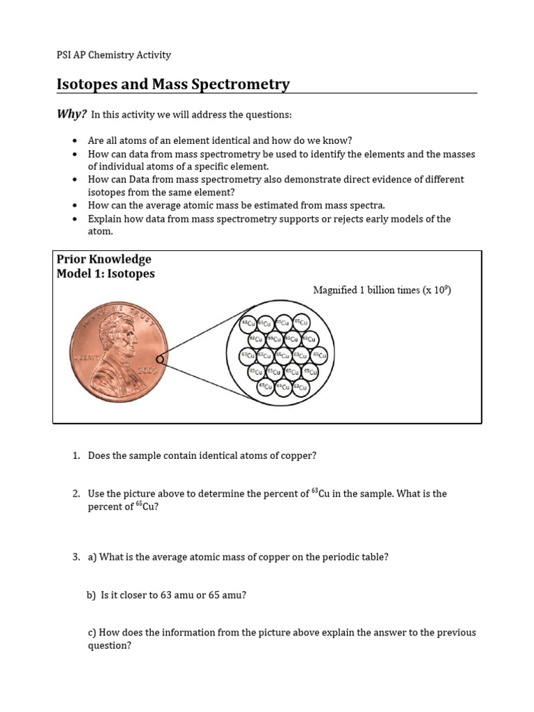 AP Chem Isotopes and Mass Spectrometry A | Download Free PDF | Mass ...