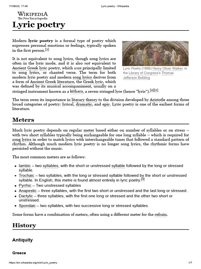 Lyric Poetry - Wikipedia | PDF | Lyric Poetry | Poetry