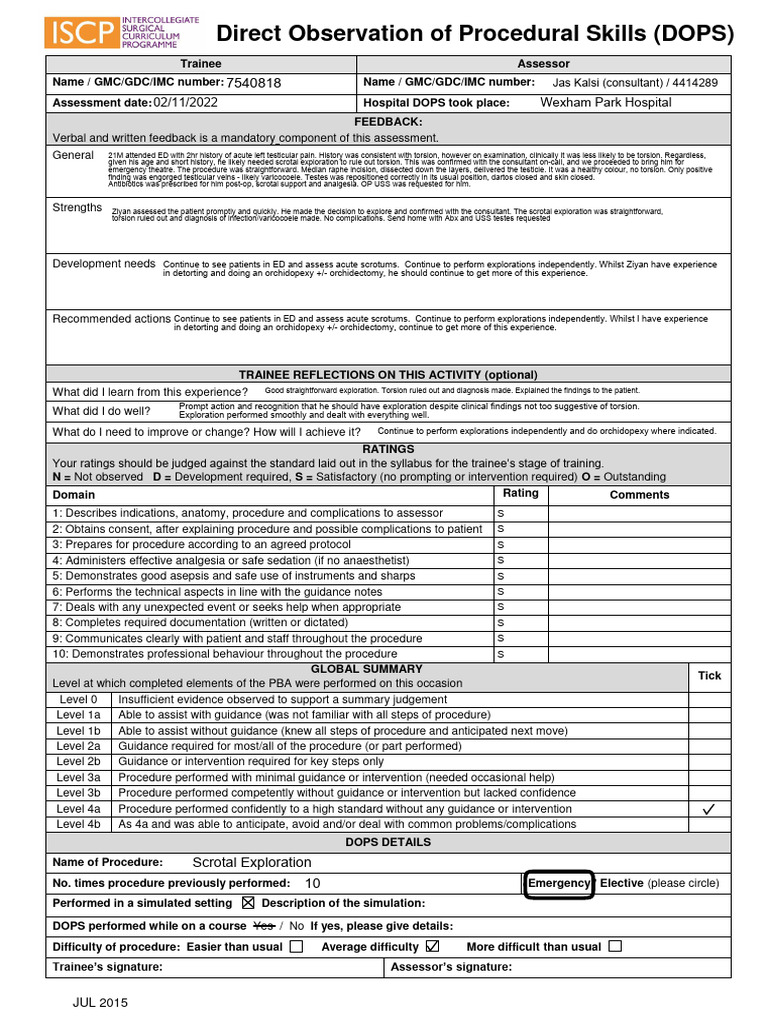 ISCP Generic DOPS Form | PDF