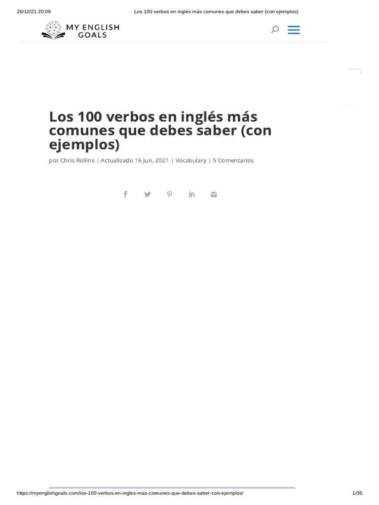 100 verbos comunes en inglés con ejemplos | PDF | Artes del Lenguaje y ...