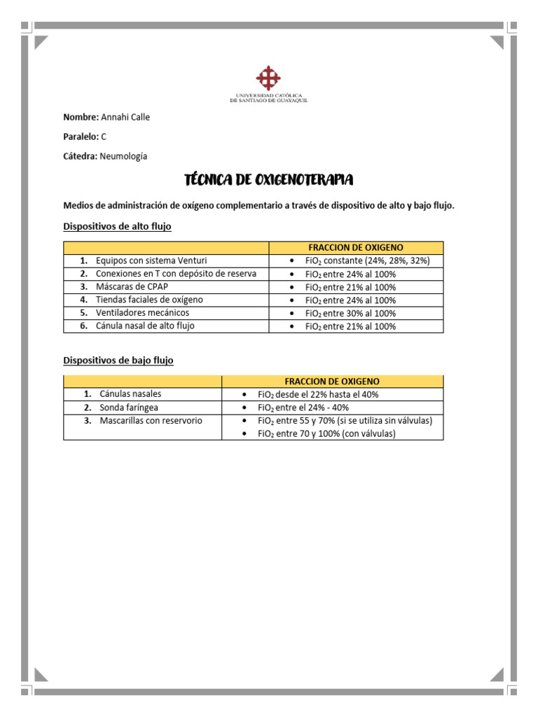 Técnica de Oxigenoterapia | PDF