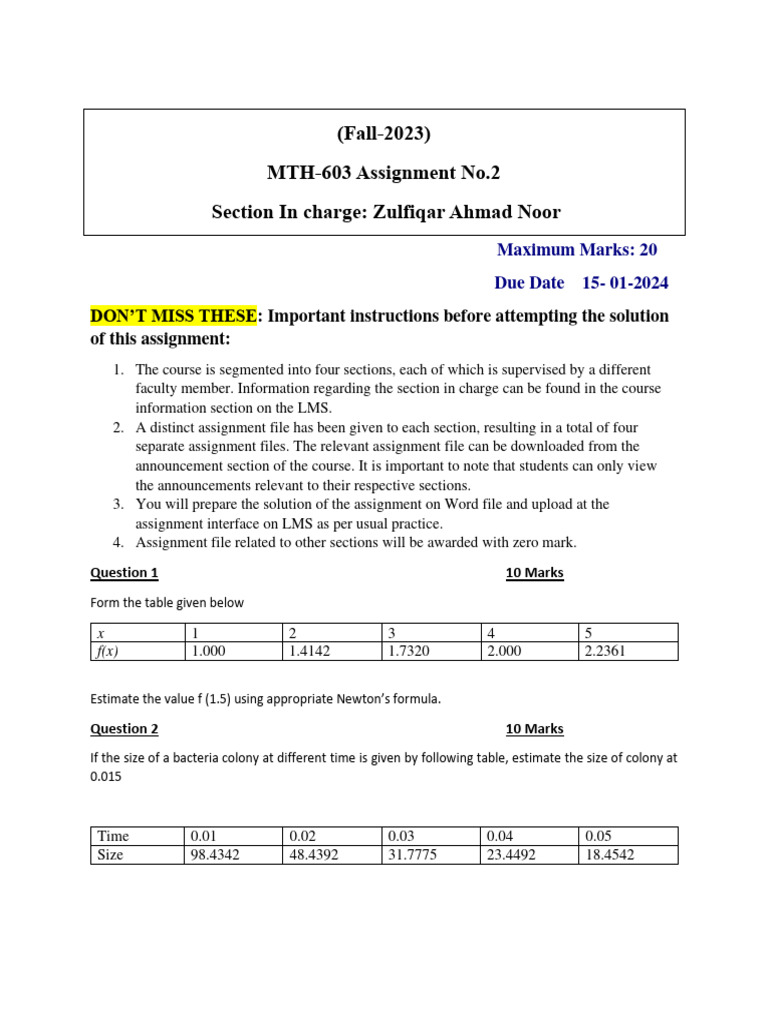 Assignment 2 MTH 603 ZAN | PDF