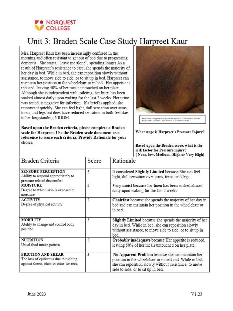 Braden Scale Scenario Harpreet Kaur V1.23 | PDF | Human Diseases And Disorders | Epidemiology