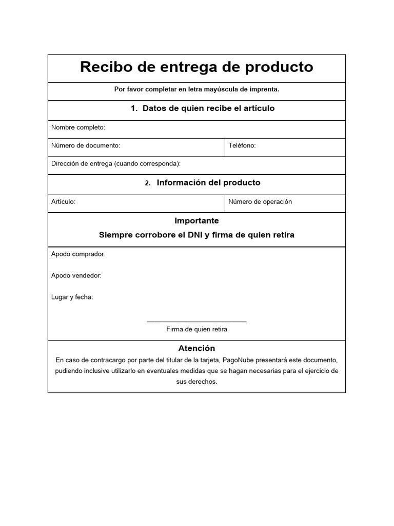 Recibo de Entrega de Producto | PDF