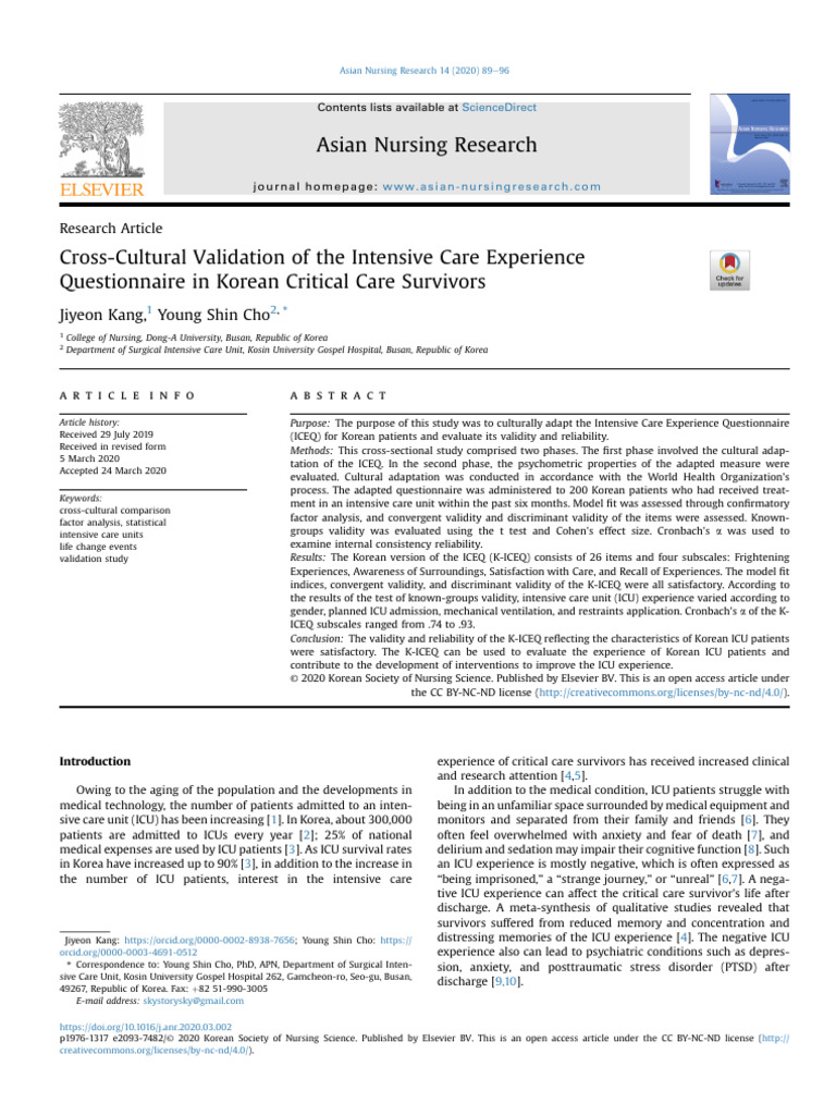 Cross Cultural Validation Of The Intensive Care Experience