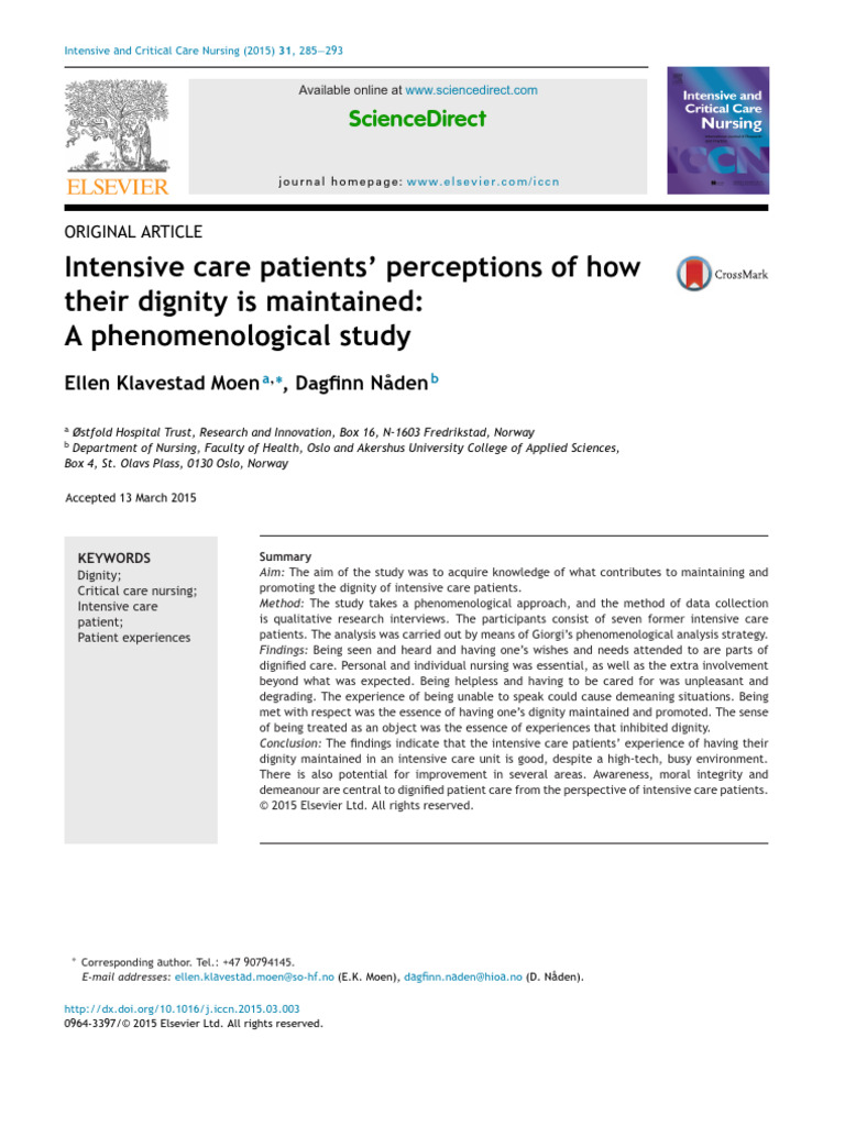 Intensive Care Patients' Perceptions of How Their Dignity Is Maintained ...