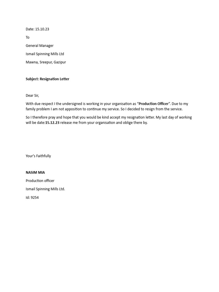 Resignation Latter | PDF | Career & Growth | Cooking, Food & Wine
