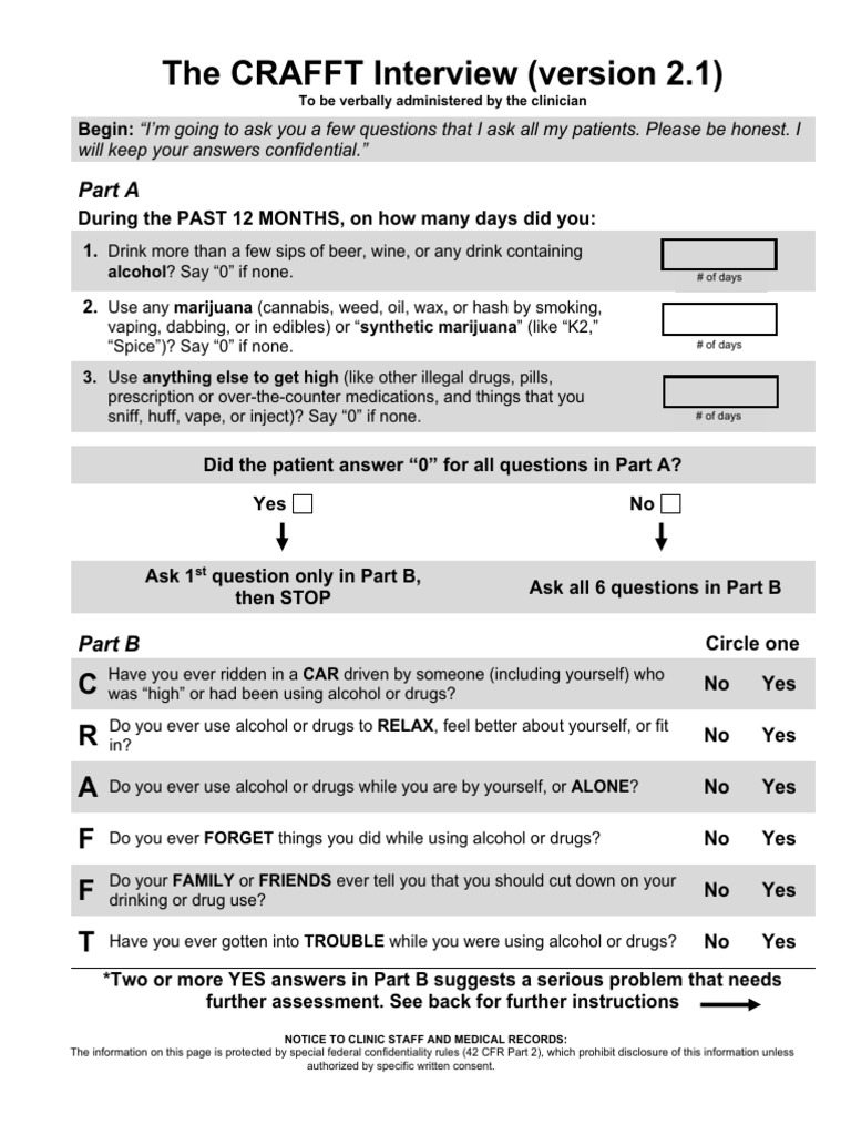 CRAFFT 2.1 Screening Tool Overview | PDF | Substance Abuse | Cannabis ...