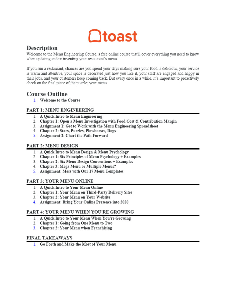 Menu Engineering | PDF | Menu | Lunch