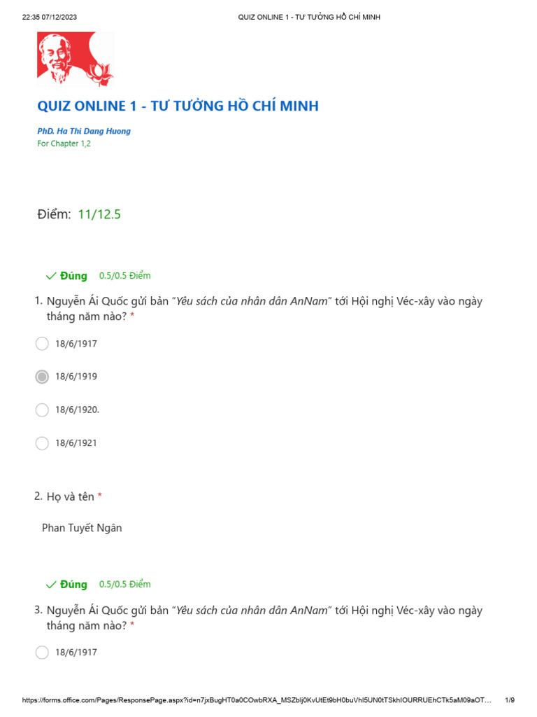 Quiz Online 1 - Tư Tư NG H Chí Minh | PDF