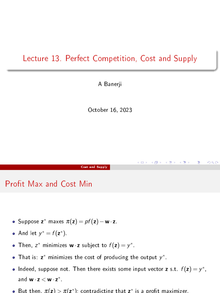 Lecture13 Perfect Competition, Cost and Supply | PDF | Average Cost ...