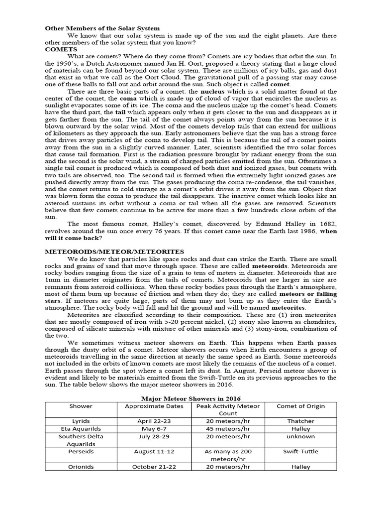 Asteroid Act 1 | PDF | Meteoroid | Comet