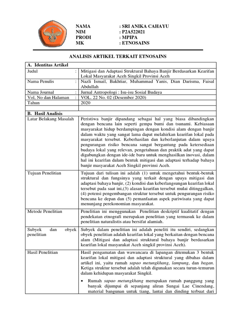 Sri Anika Cahayu P2a522021 Analisis Etnosains 2 | PDF