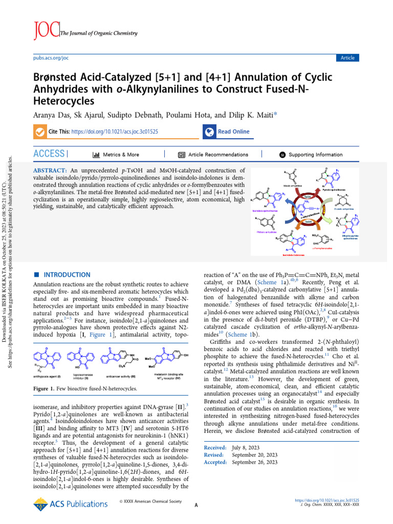 Das Et Al 2023 Bro Nsted Acid Catalyzed 5 1 and 4 1 Annulation of Cyclic Anhydrides With o ...