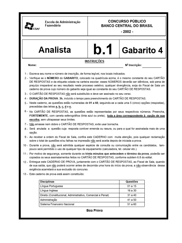 Prova b1 Analista Gabarito4 | PDF | Economia | Direitos Humanos