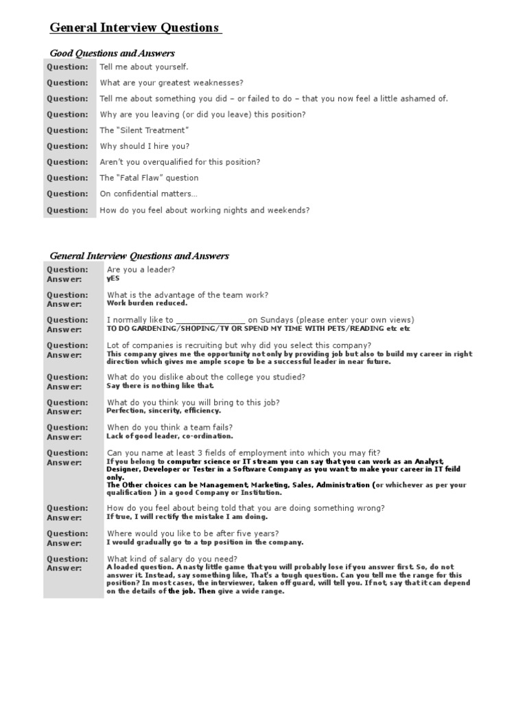 General Interview Questions | PDF | Question | Employment