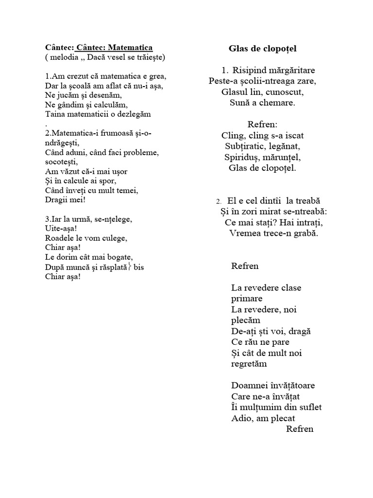 Cântece Clasa 4 | PDF