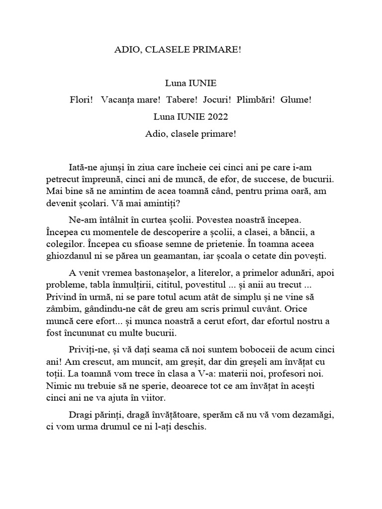 Serbare Clasa A 4-A | PDF